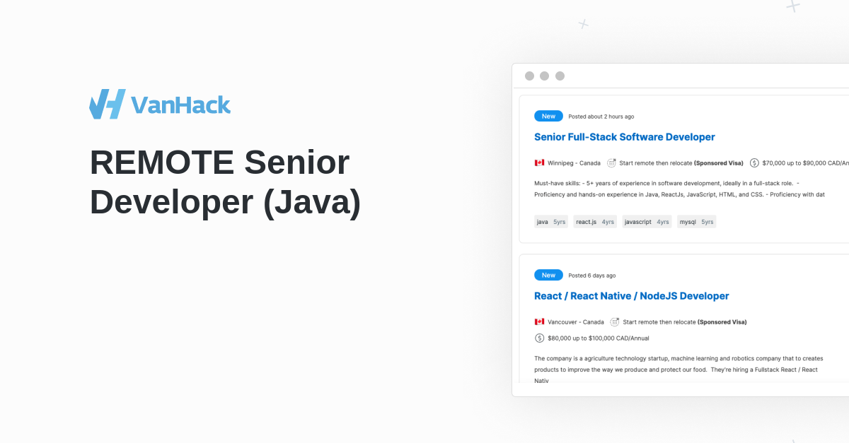 REMOTE Senior Developer (Java) - VanHack